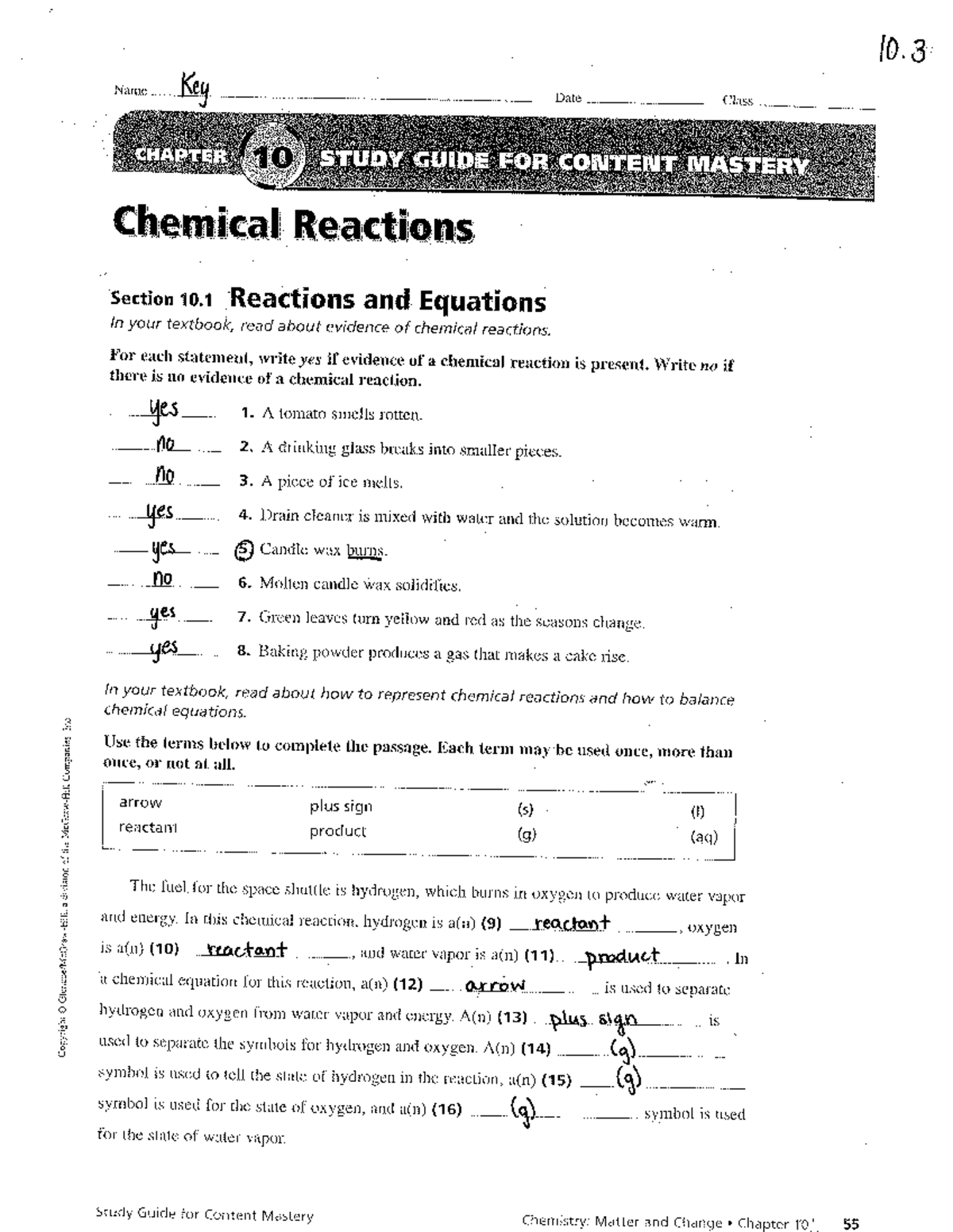 Chem rxns WS 3 KEY - Modern Chemistry Chapter Chemical Equations ...
