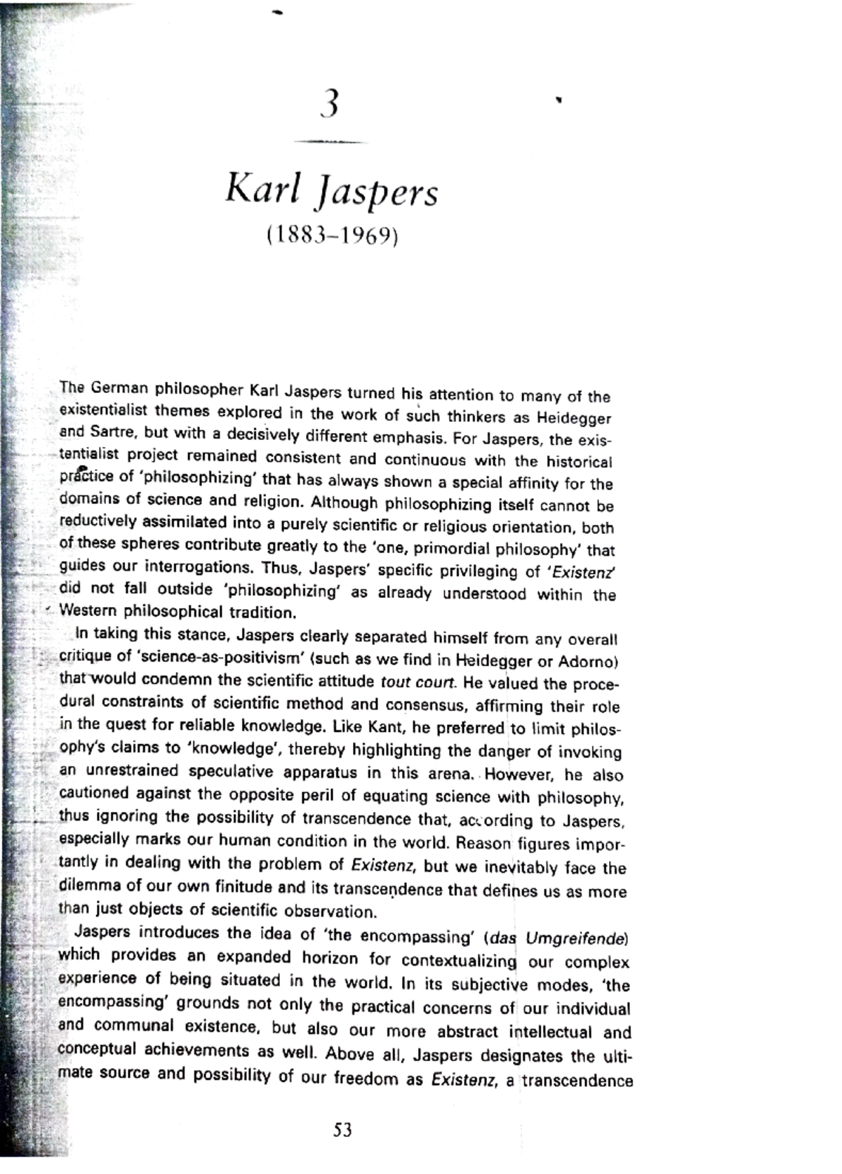 Karl Jaspers - Summary - 3 Karl Jasfpers (1883-1969) ####### The German ...