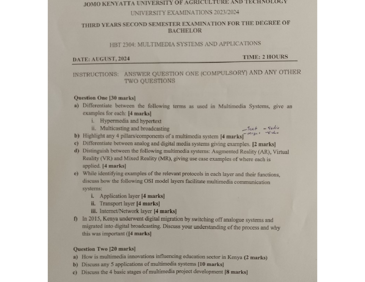 Two - exams - JOMO KENYATTA UNIVERSITY OF AGRICULTURE AND TECHNOLOGY ...