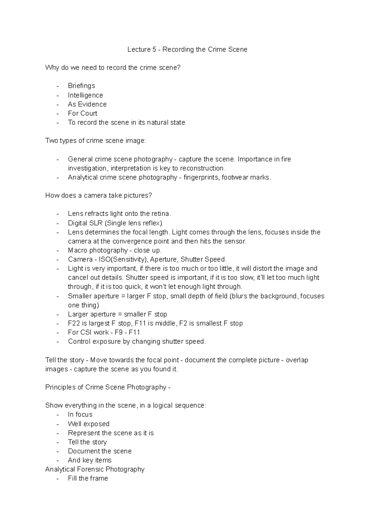 CSI and Forensic Science - Lect 5 - Lecture 5 - Recording the Crime ...