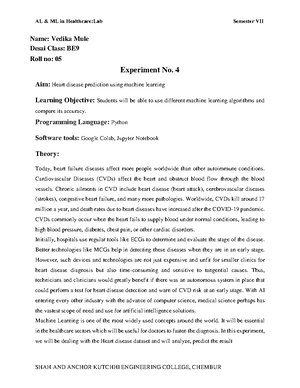BE9 5 EXP1 Vedika AIML - axsas - AL & ML in Healthcare:Lab Semester VII SHAH AND ANCHOR KUTCHHI ...