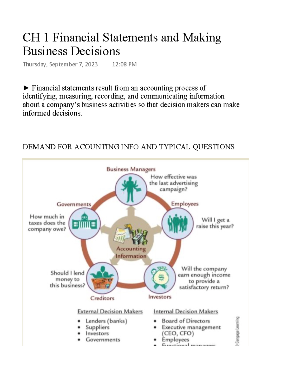 CH 1 Financial Statements and Making Business Decisions - Financial ...