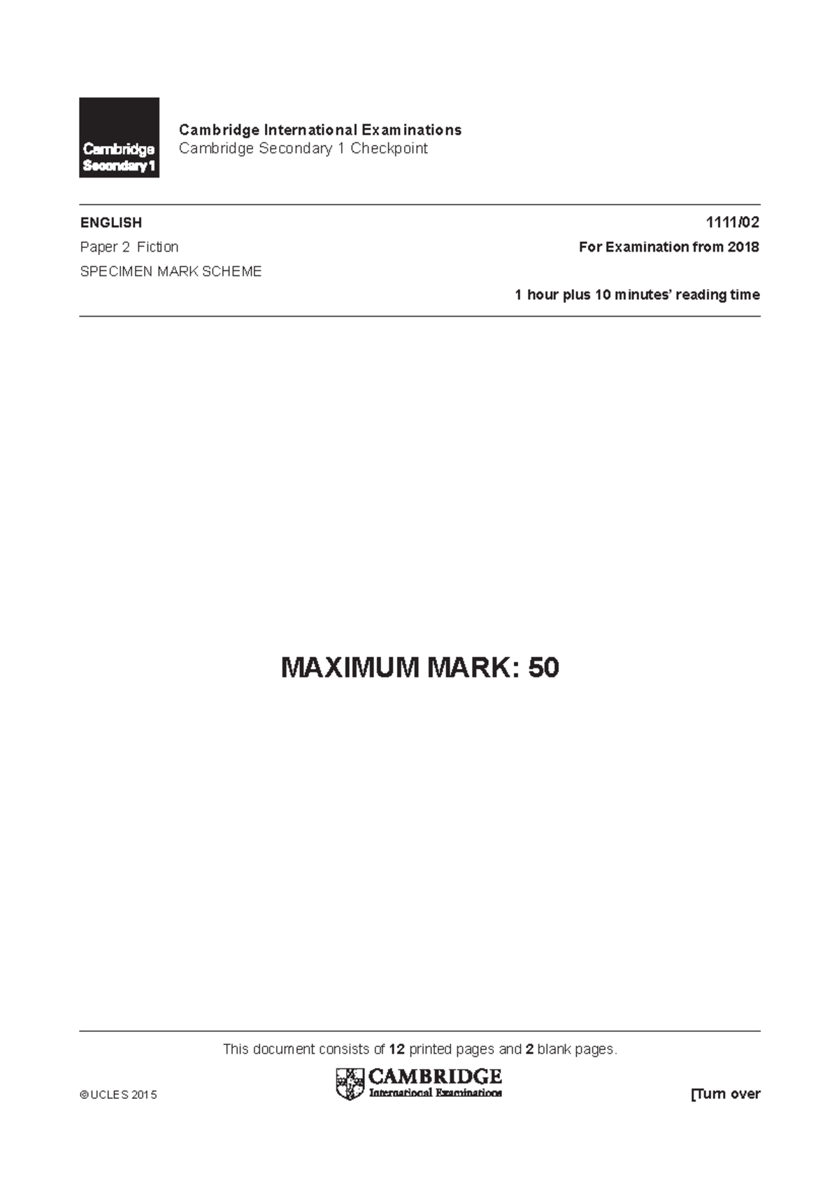 English specimen paper 2 mark scheme 2018 Tcm143 354052 This Document