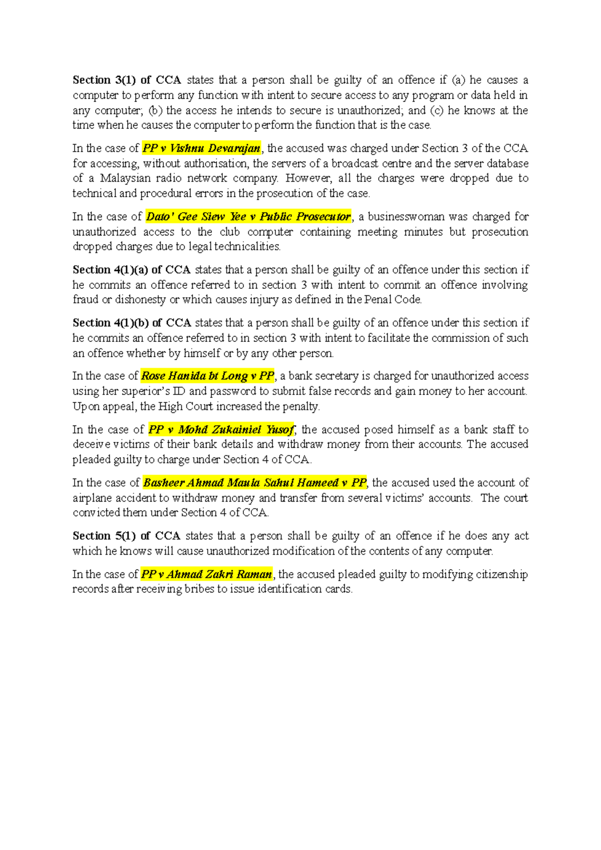 Computer Crimes Act latest cases - Section 3(1) of CCA states that a ...