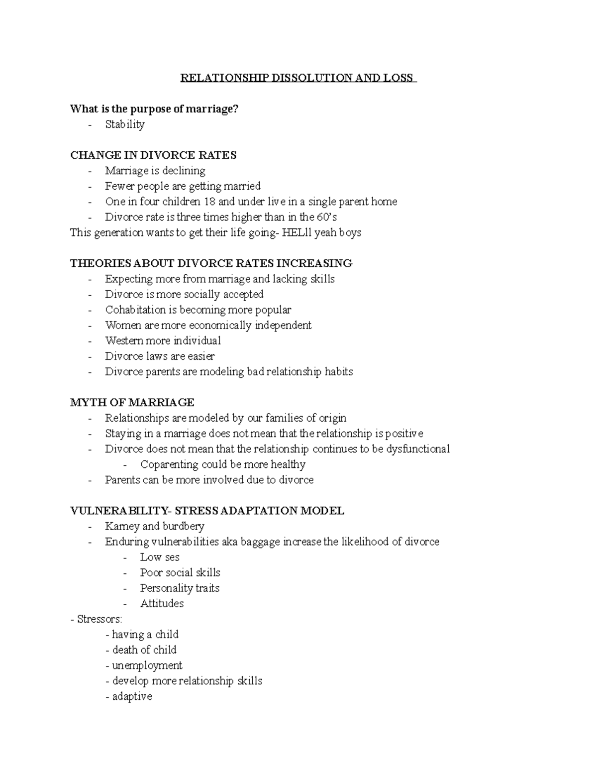 Chapter 13 - Lecture notes 13 - RELATIONSHIP DISSOLUTION AND LOSS What ...