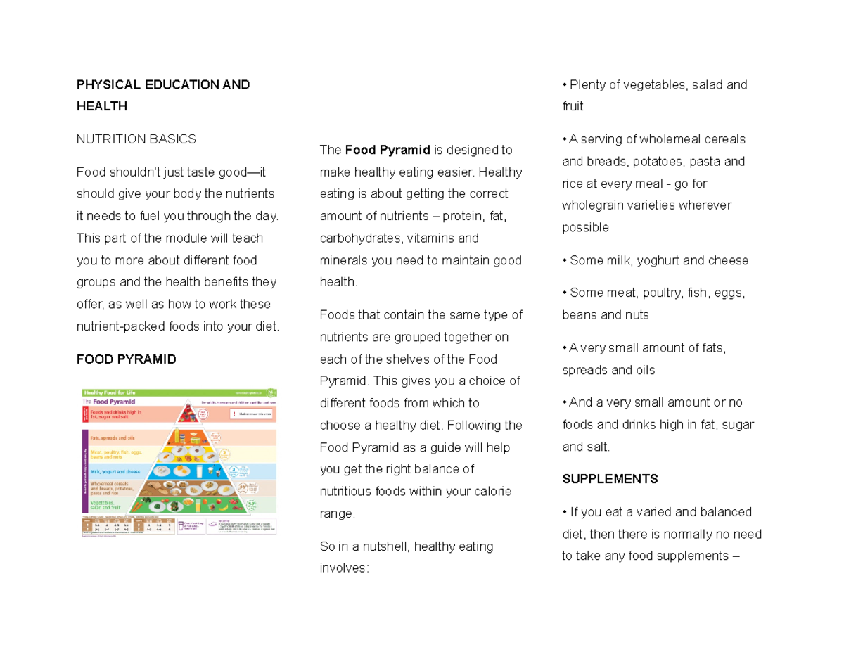 PE&H 4 - Lecture notes 4 - Physical Education - Studocu