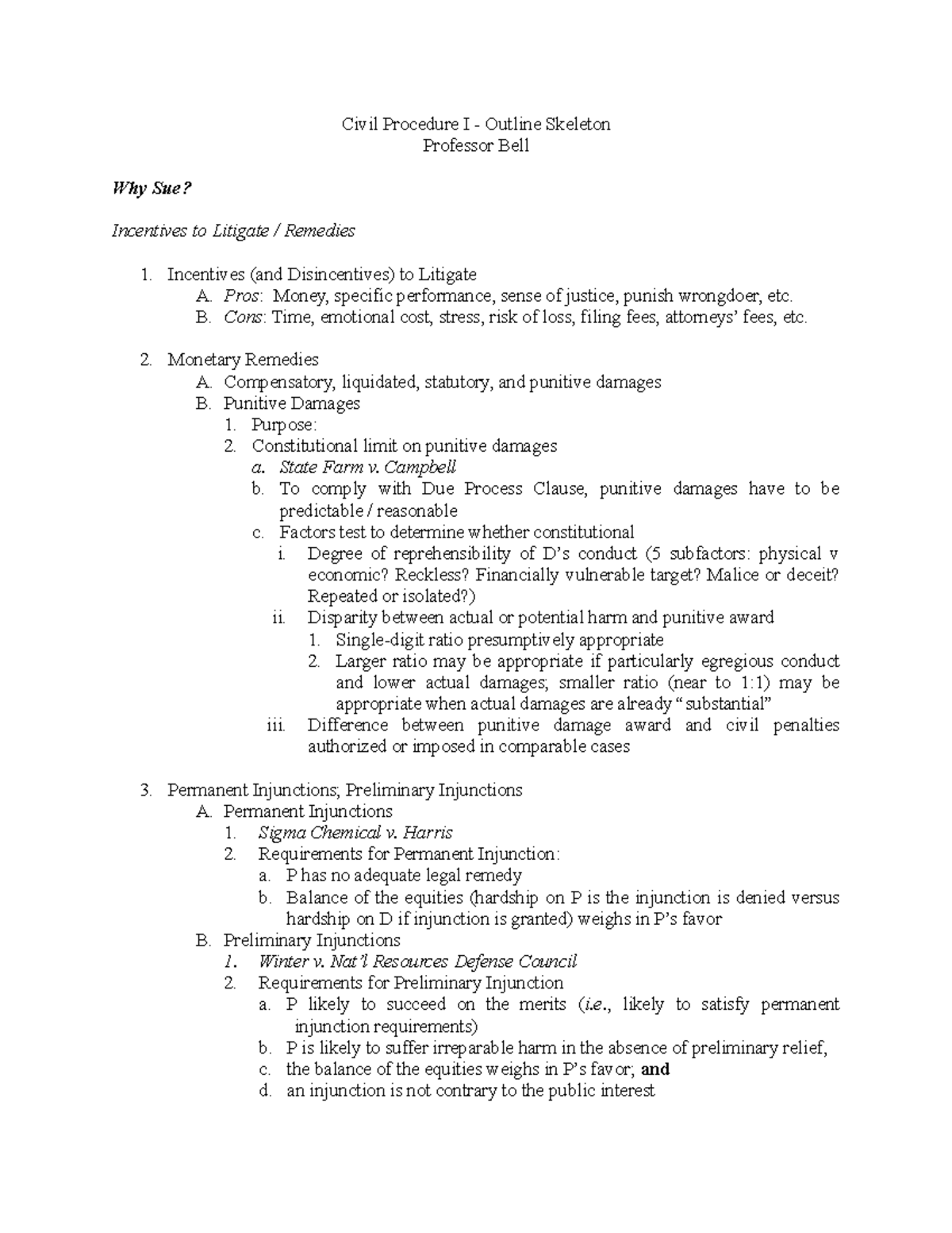 Civil Procedure Outline Skeleton Midterm - Civil Procedure I - Outline ...