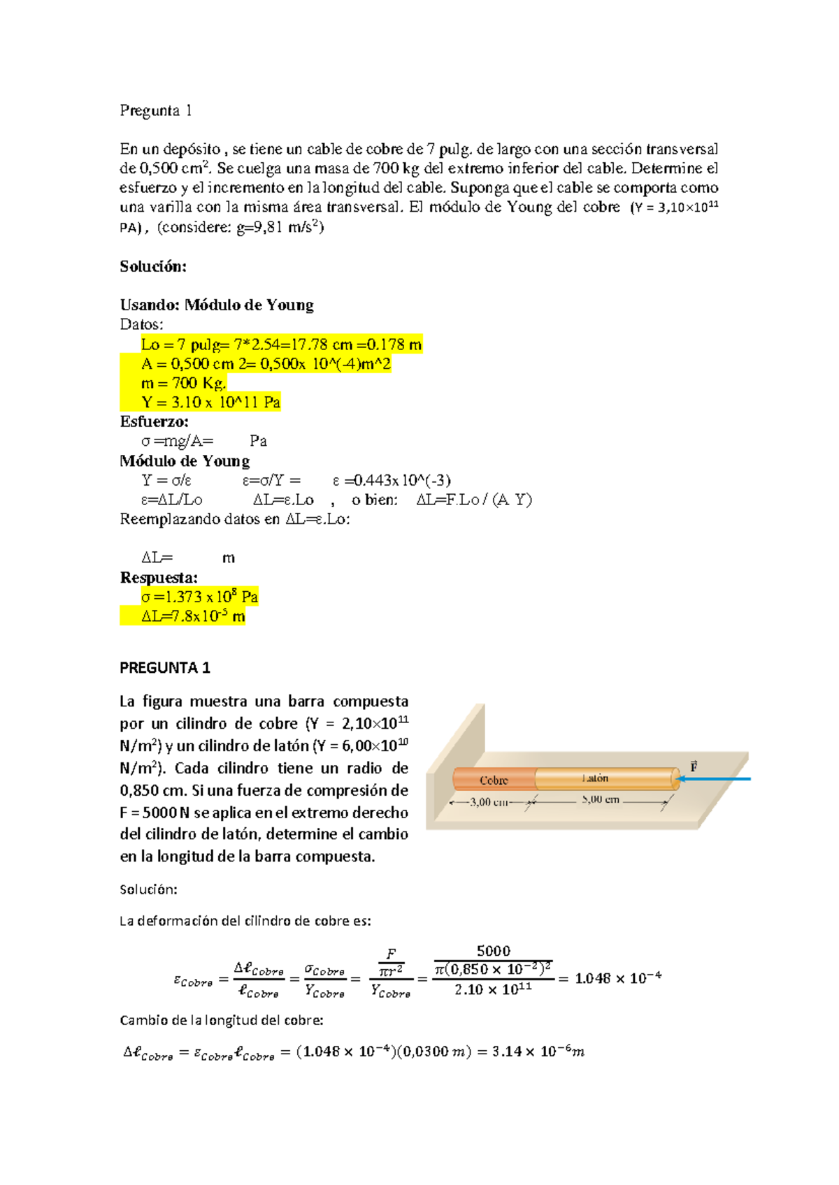 Sol. Simulacro Ex. Parcial S 34210 -1 - Pregunta 1 En un depósito , se tiene un cable de cobre ...