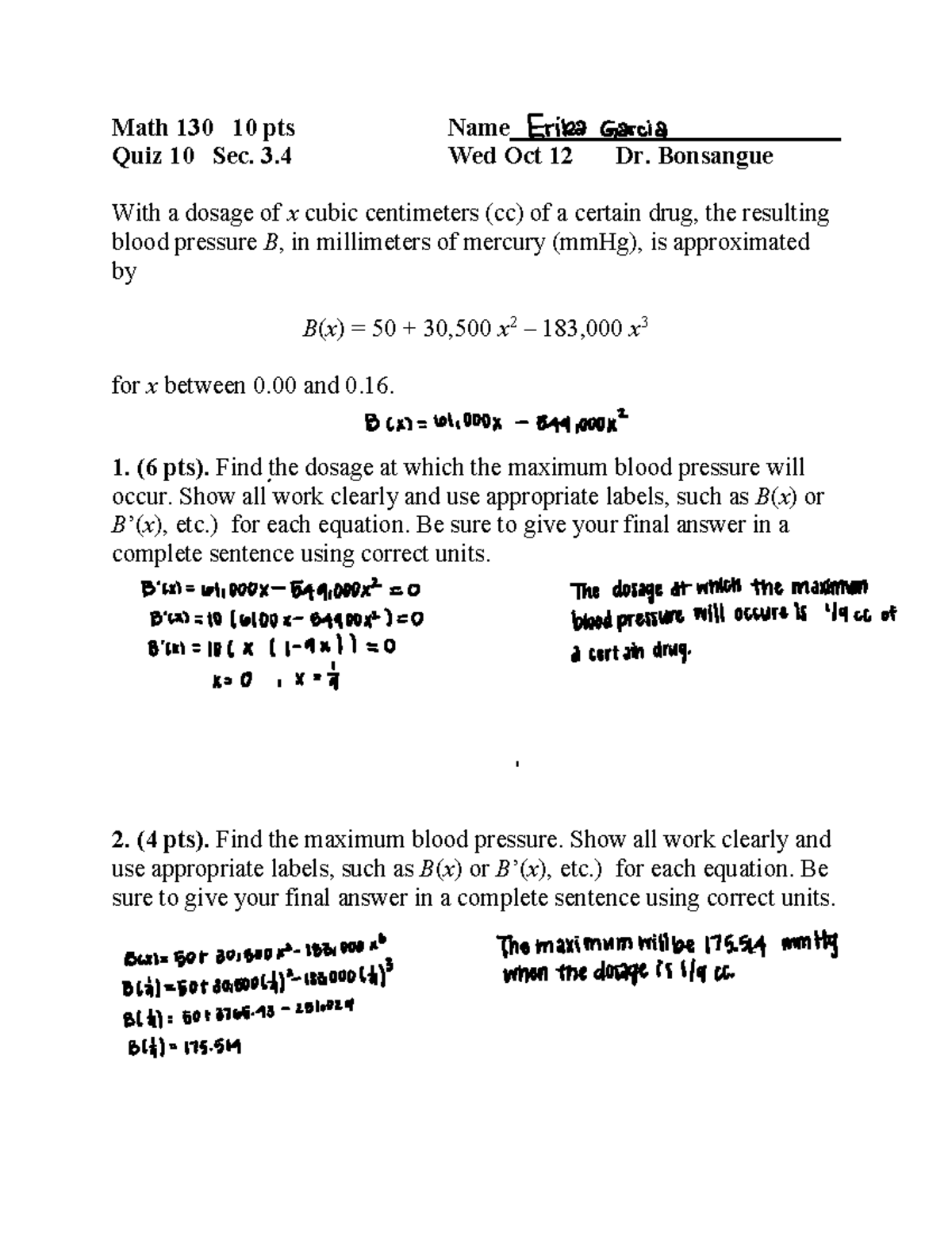 M130+Q10 - Mini quiz taken as a class at the end of chapter section ...