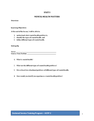 NSTP Module UNIT 10- Community Service OR Immersion - UNIT X COMMUNITY ...