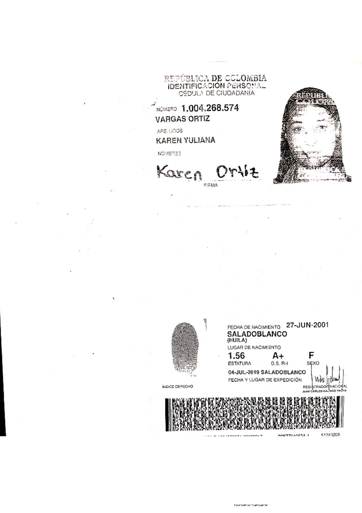 1004268574 Karen Vargas Ortiz Cedula - REPUBLICA DE COLOMBIA IDENTIFICACION PERSONAL CÉDULA DE ...