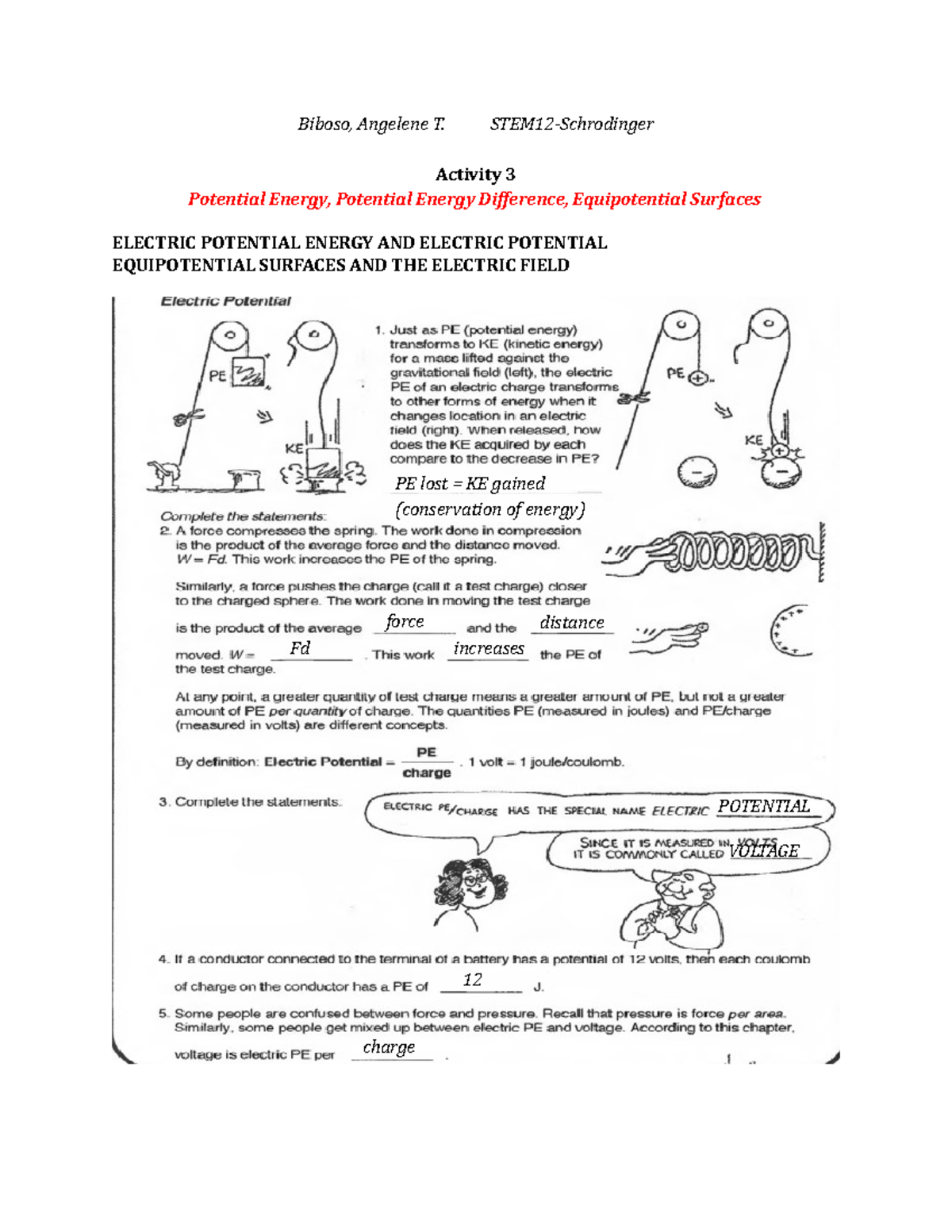 Activity 3 Potential Energy, Potential Energy Difference, Equipotential ...