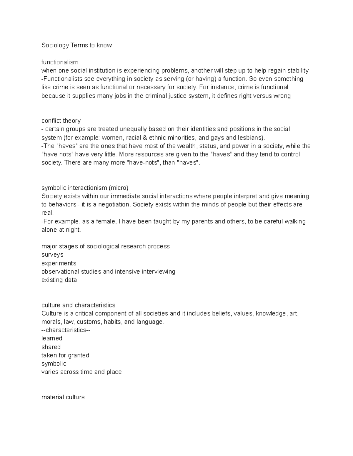 Sociology 101 - Lecture notes - Sociology Terms to know functionalism ...