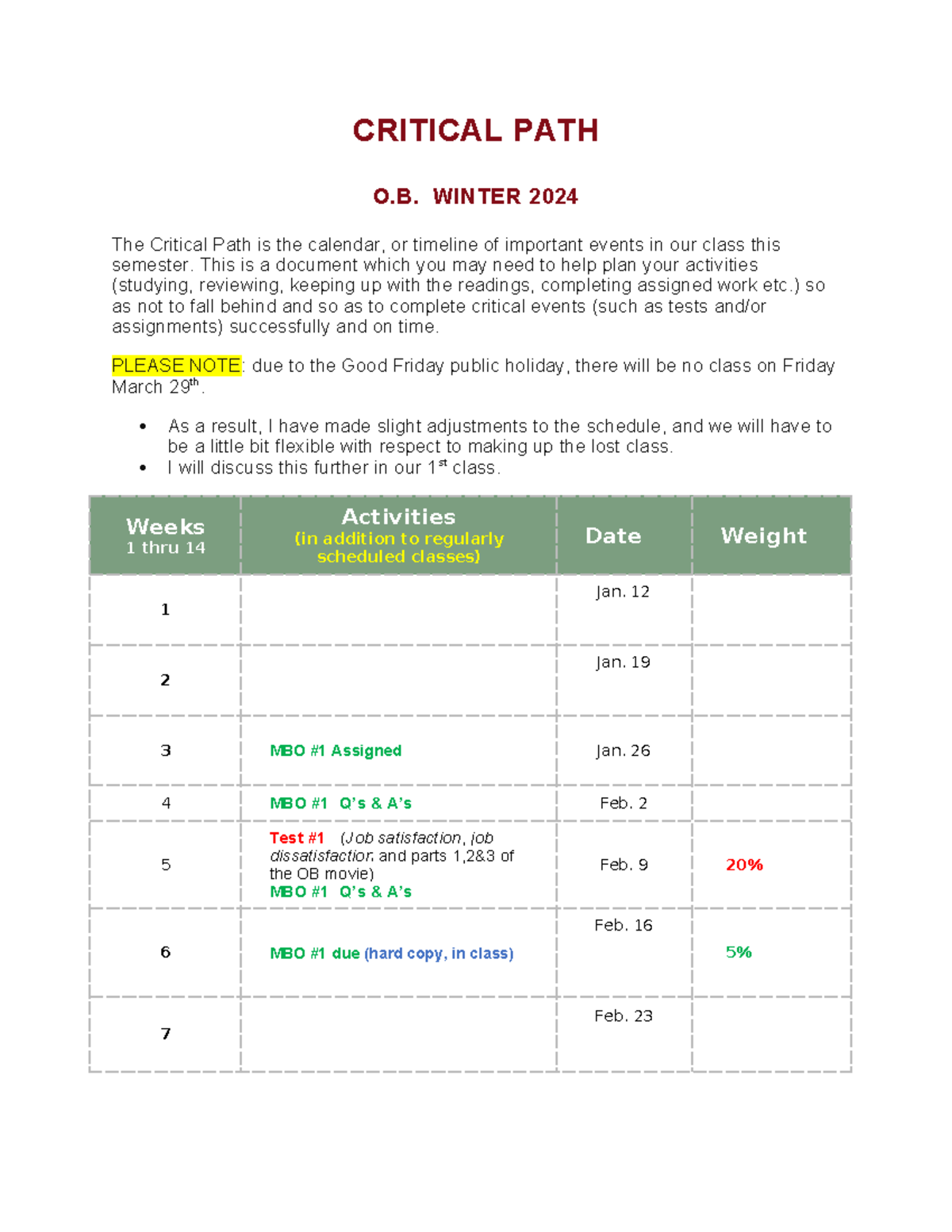 OB - Key Dates, Winter 2024 (F) - CRITICAL PATH O. WINTER 2024 The ...