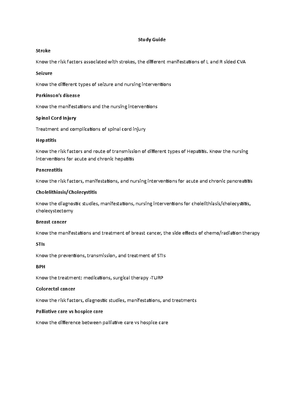 Study Guide - Study Guide Stroke Know the risk factors associated with ...