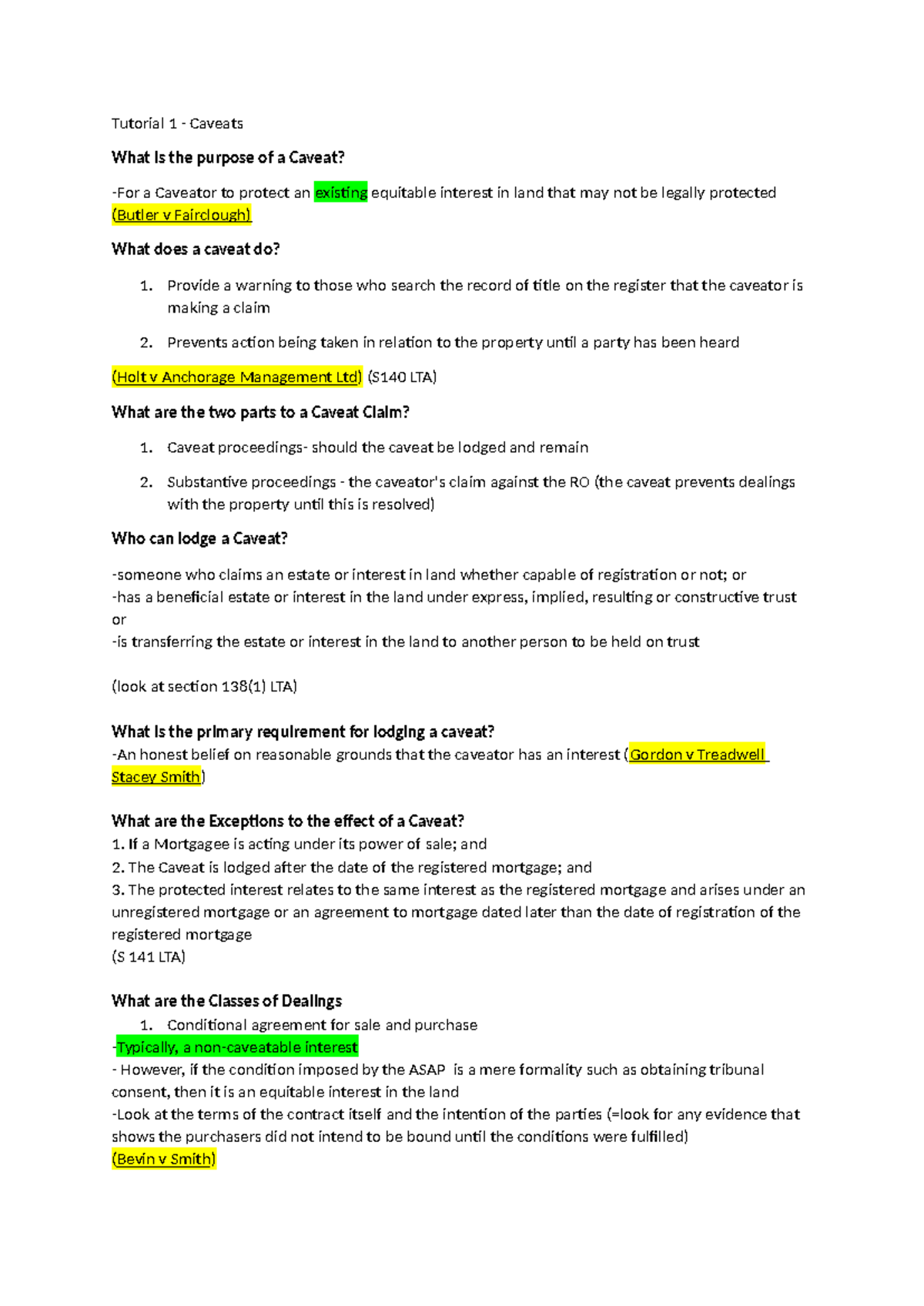 Caveats - Tutorial 1 - Caveats What is the purpose of a Caveat? -For a ...