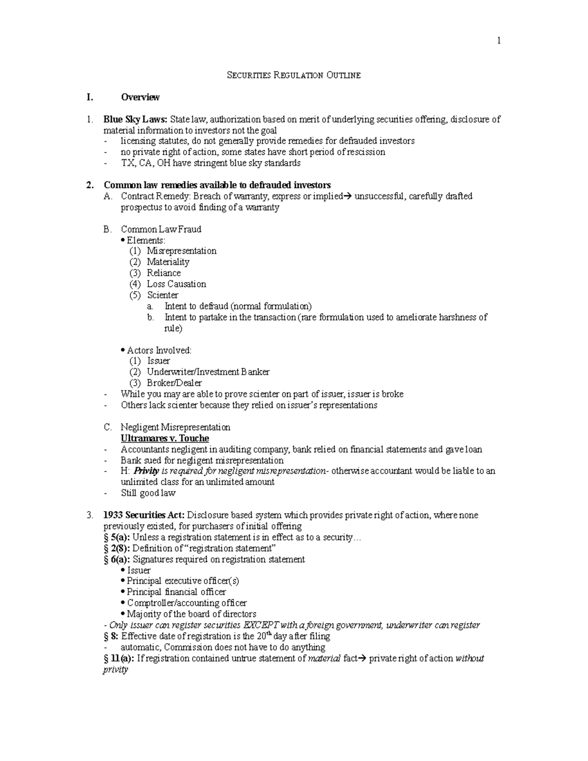 Securities reg outline - Law-LW.10644.006 - NYU - Studocu