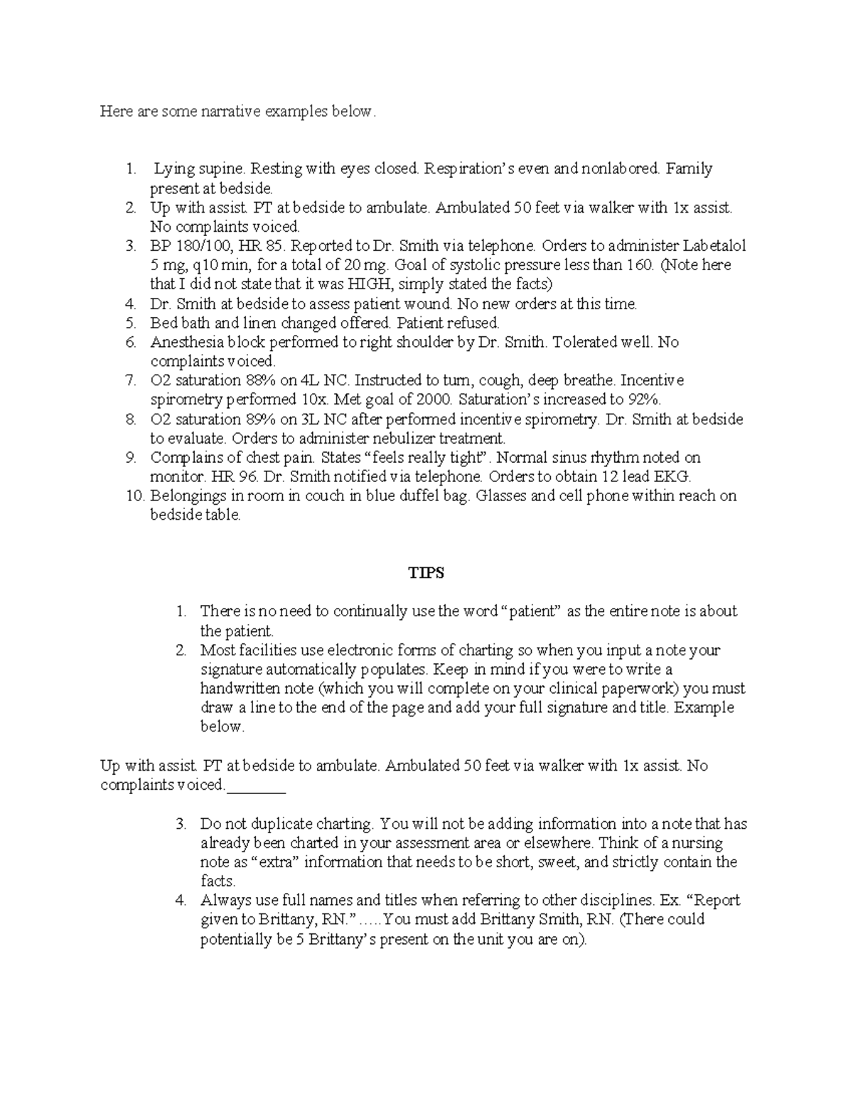 Narrative Note Examples - Here are some narrative examples below. 1 ...