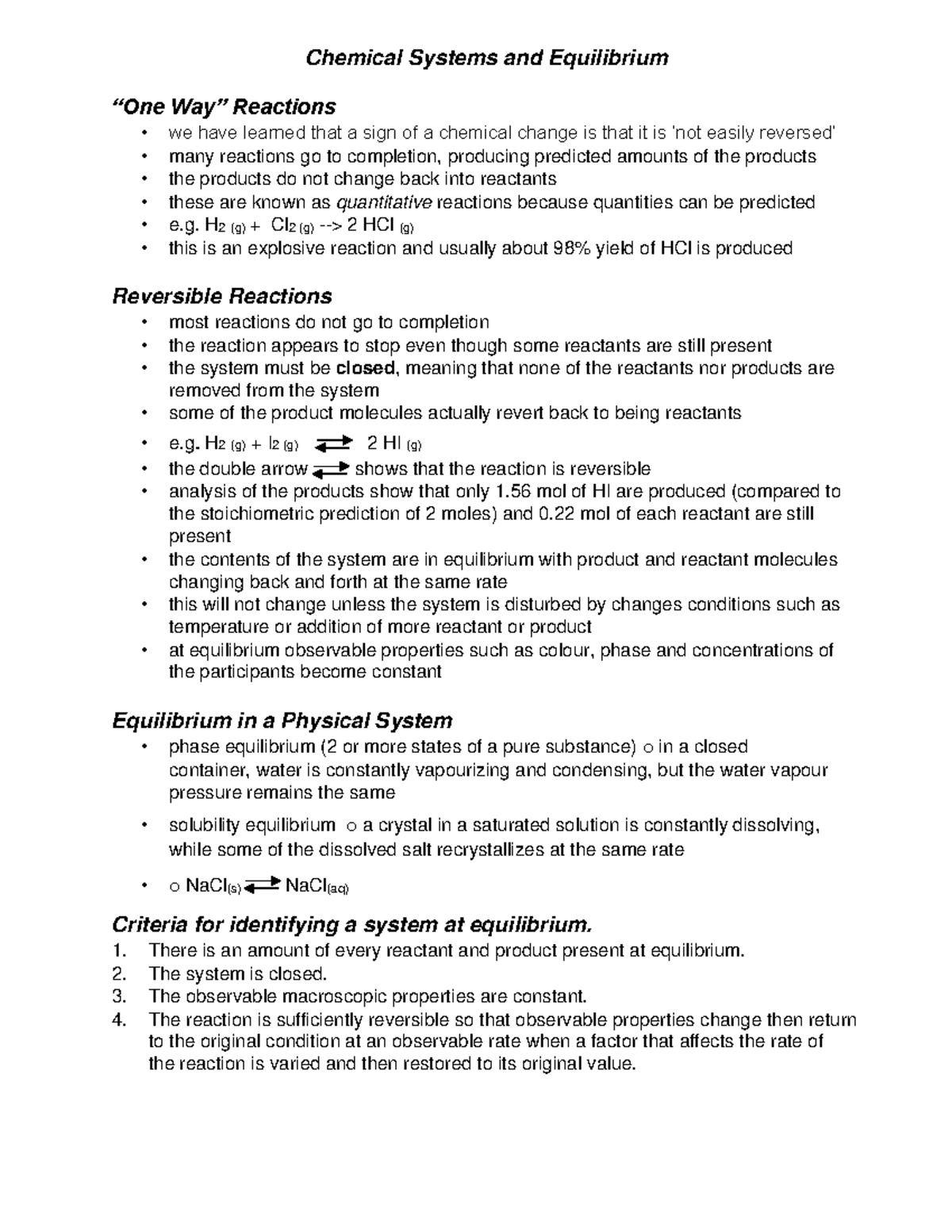 01. Equilibrium intro - Lesson - Chemical Systems and Equilibrium “One ...
