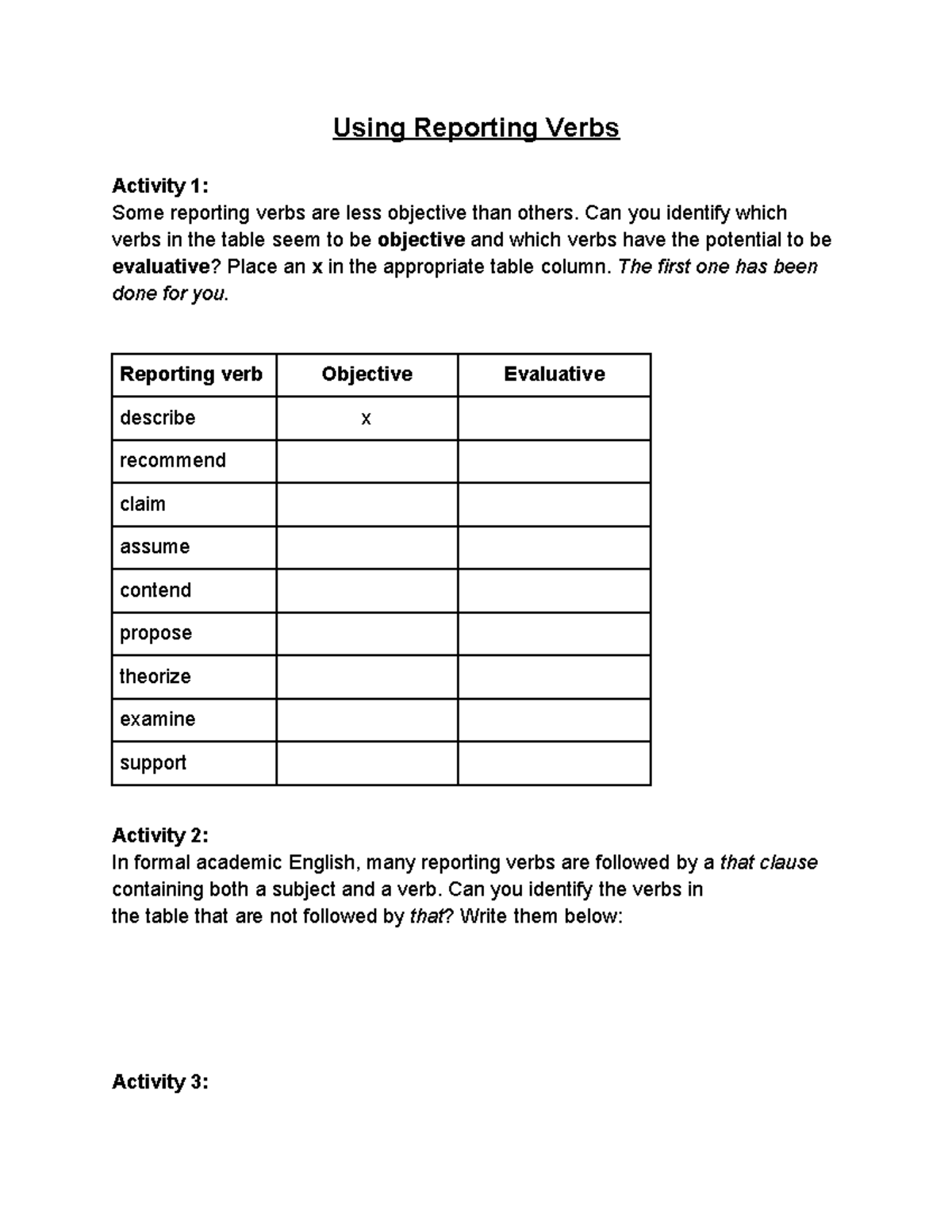 Google Doc Using Reporting Verbs - Using Reporting Verbs Activity 1 ...