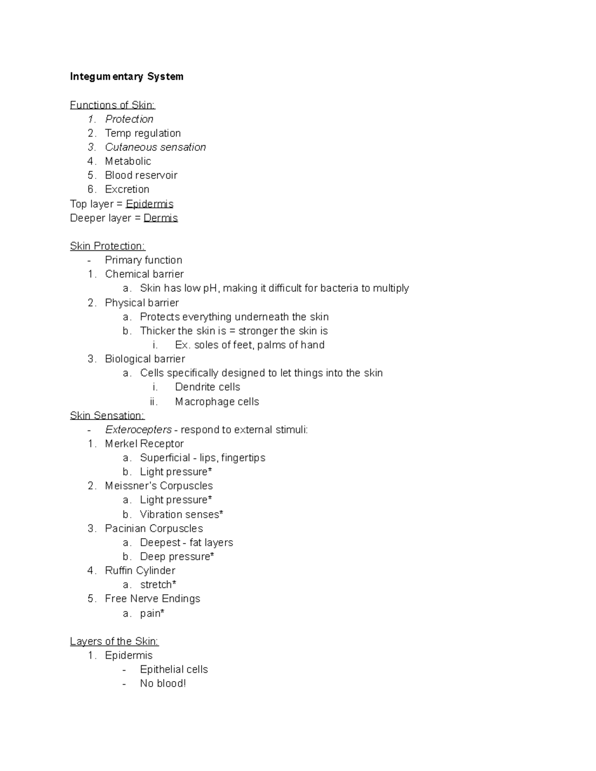 Integumentary System - Integumentary System Functions of Skin: 1 ...