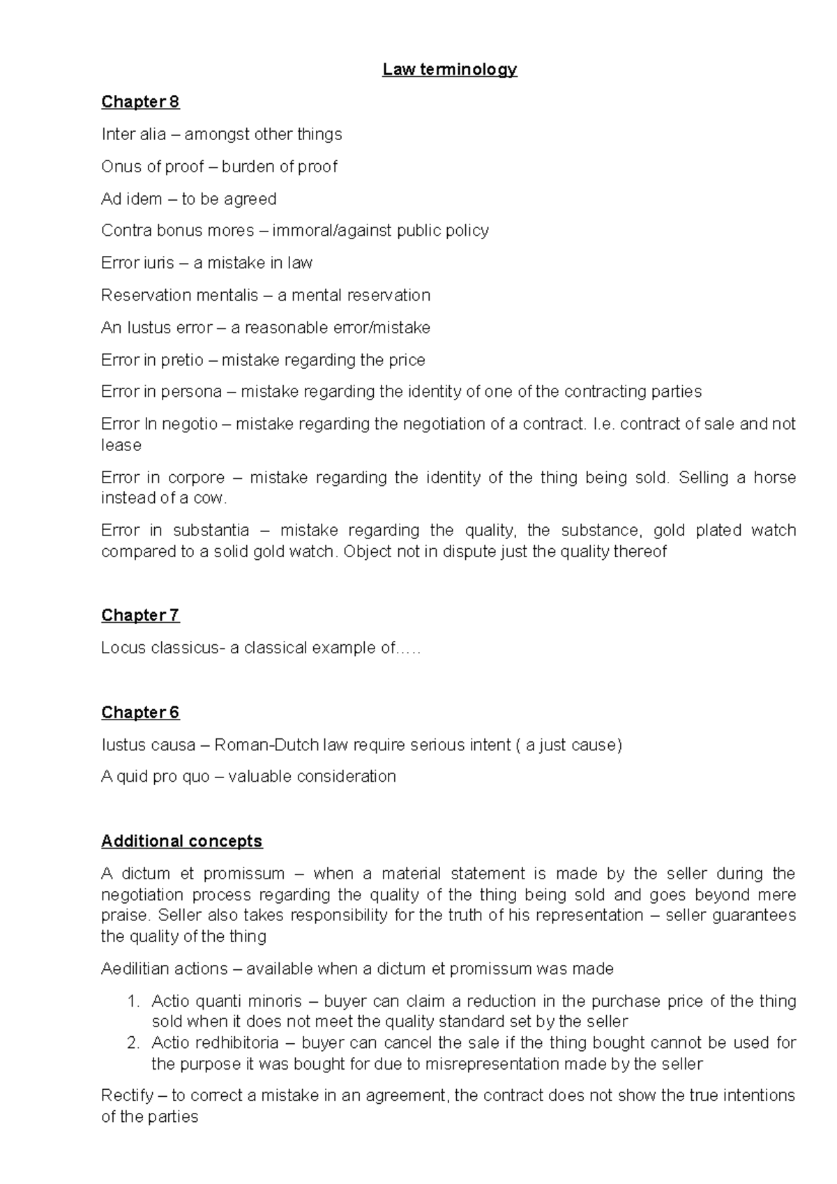 Terms - a lectures notes - Law terminology Chapter 8 Inter alia amongst ...