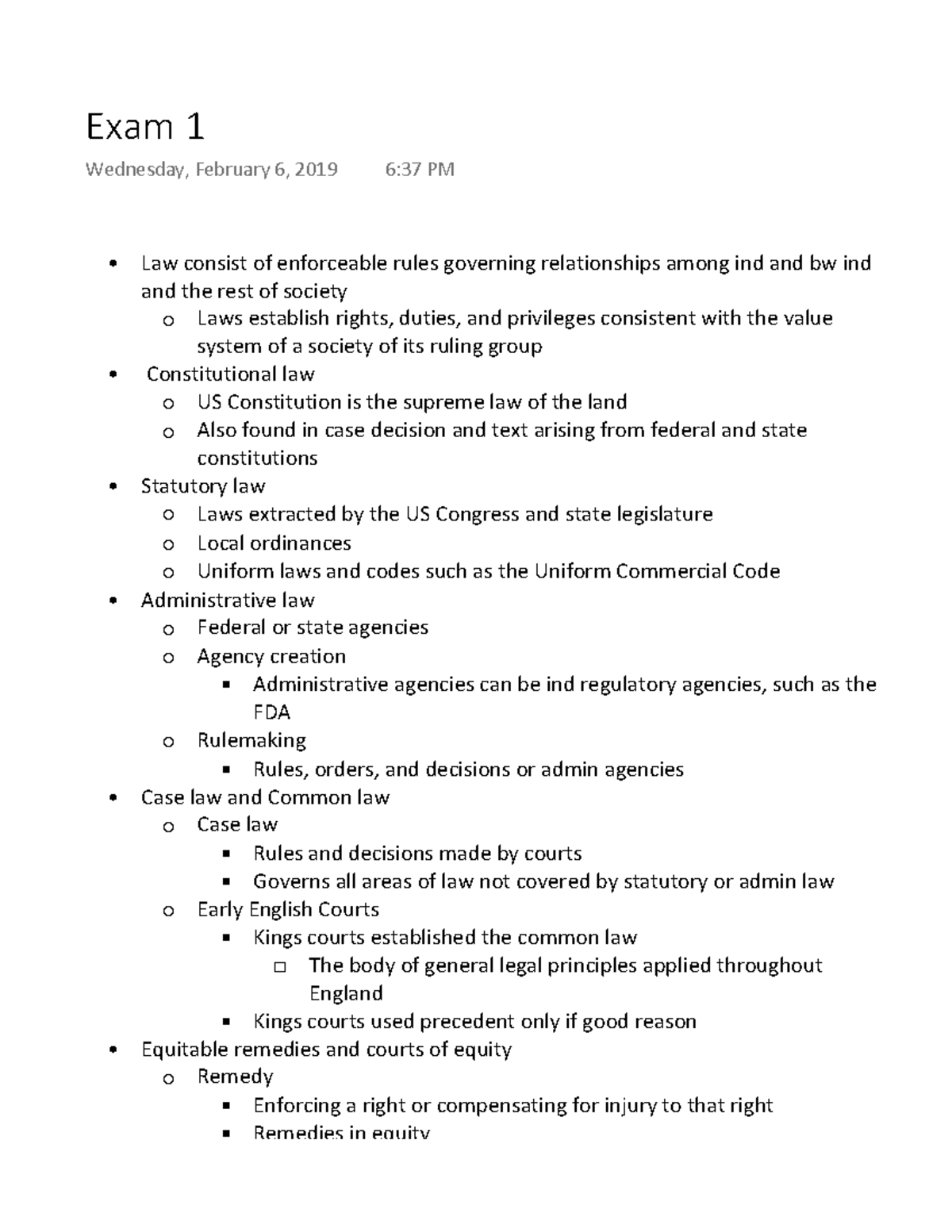 Exam 1 - Lecture notes Exam 1 notes - Exam 1 Wednesday, February 6 ...