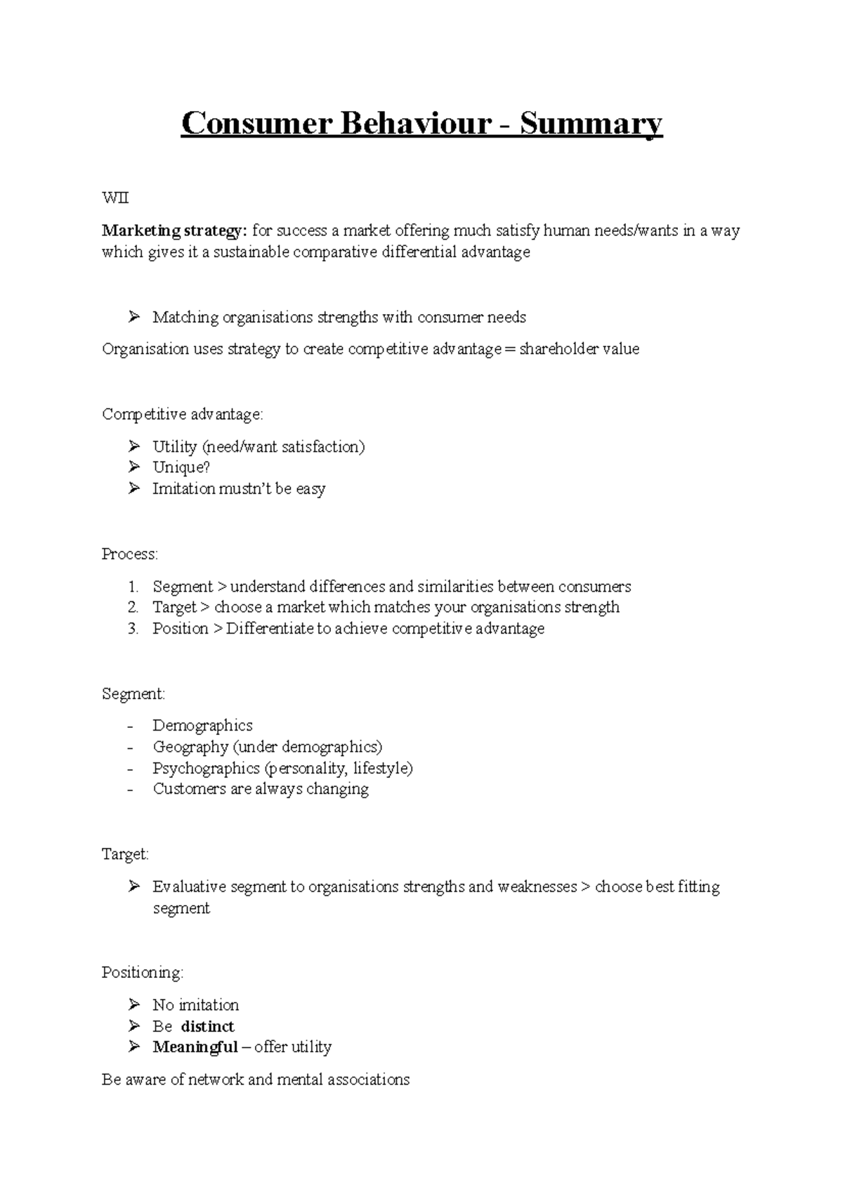 Consumer Behaviour - Summary - Consumer Behaviour Summary WII Marketing ...