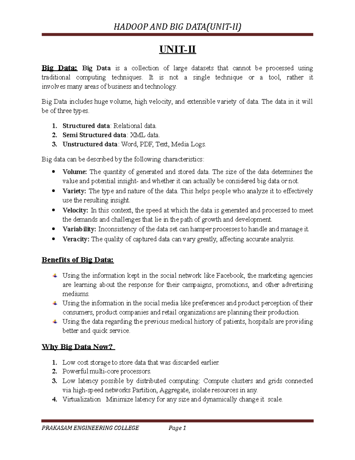 Hadoop Notes Unit2 M Tech Unit Ii Big Data Big Data Is A Collection Of Large Datasets That