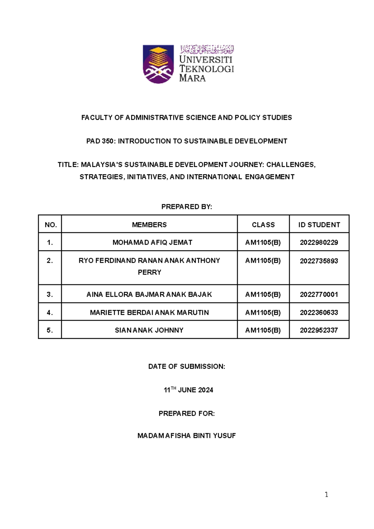 PAD350 Written Report Group 3 - FACULTY OF ADMINISTRATIVE SCIENCE AND ...