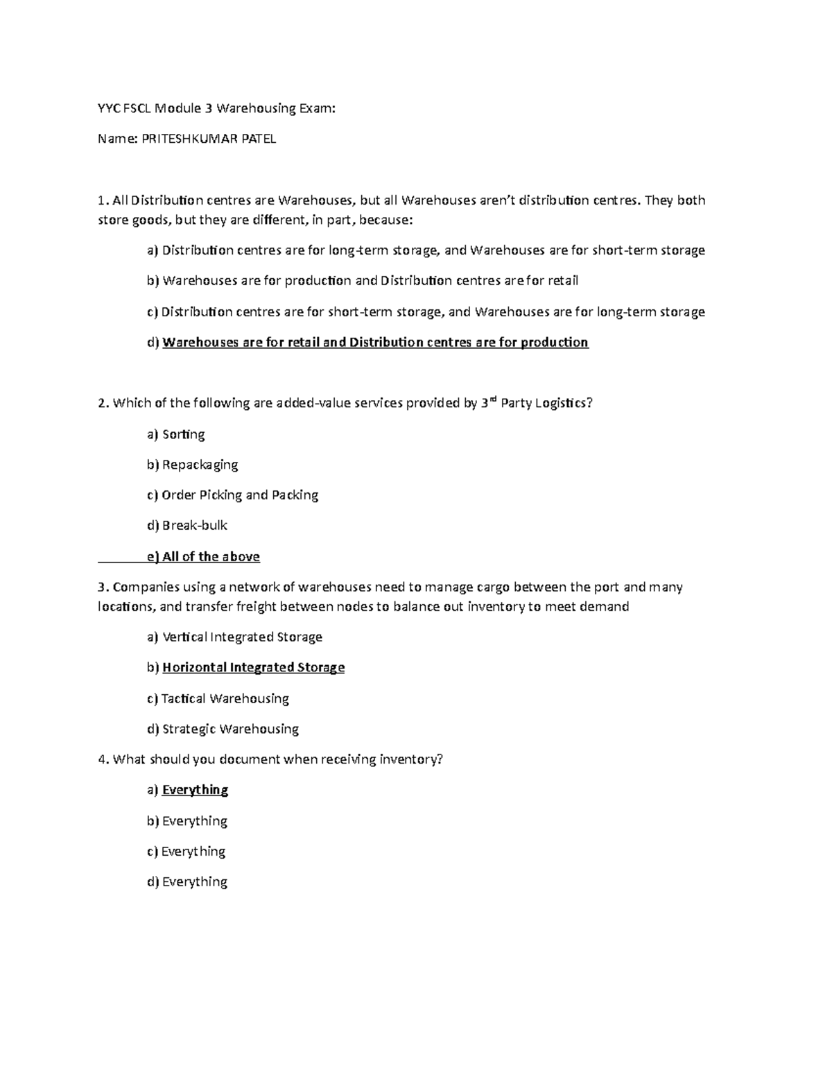 YYC FSCL Module 3 Warehousing Exam Pritesh answer - YYC FSCL Module 3 ...
