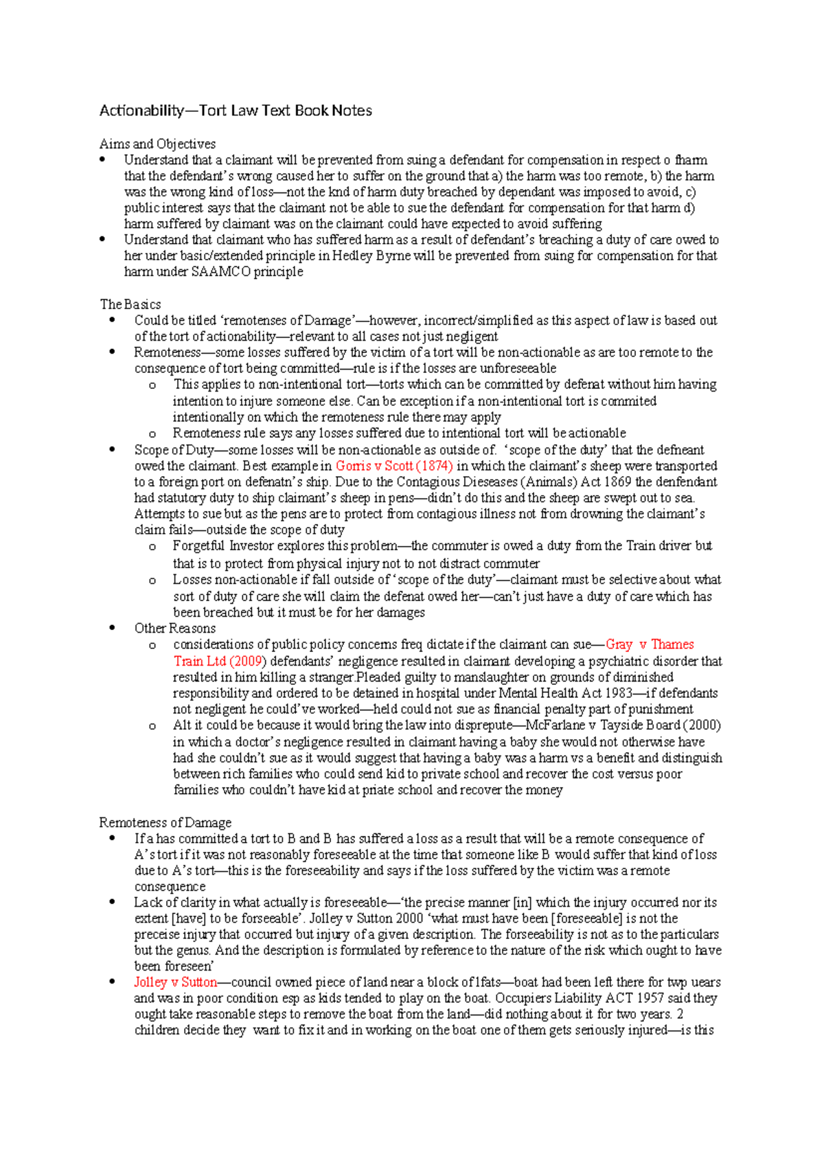 Actionability - Actionability—Tort Law Text Book Notes Aims and ...
