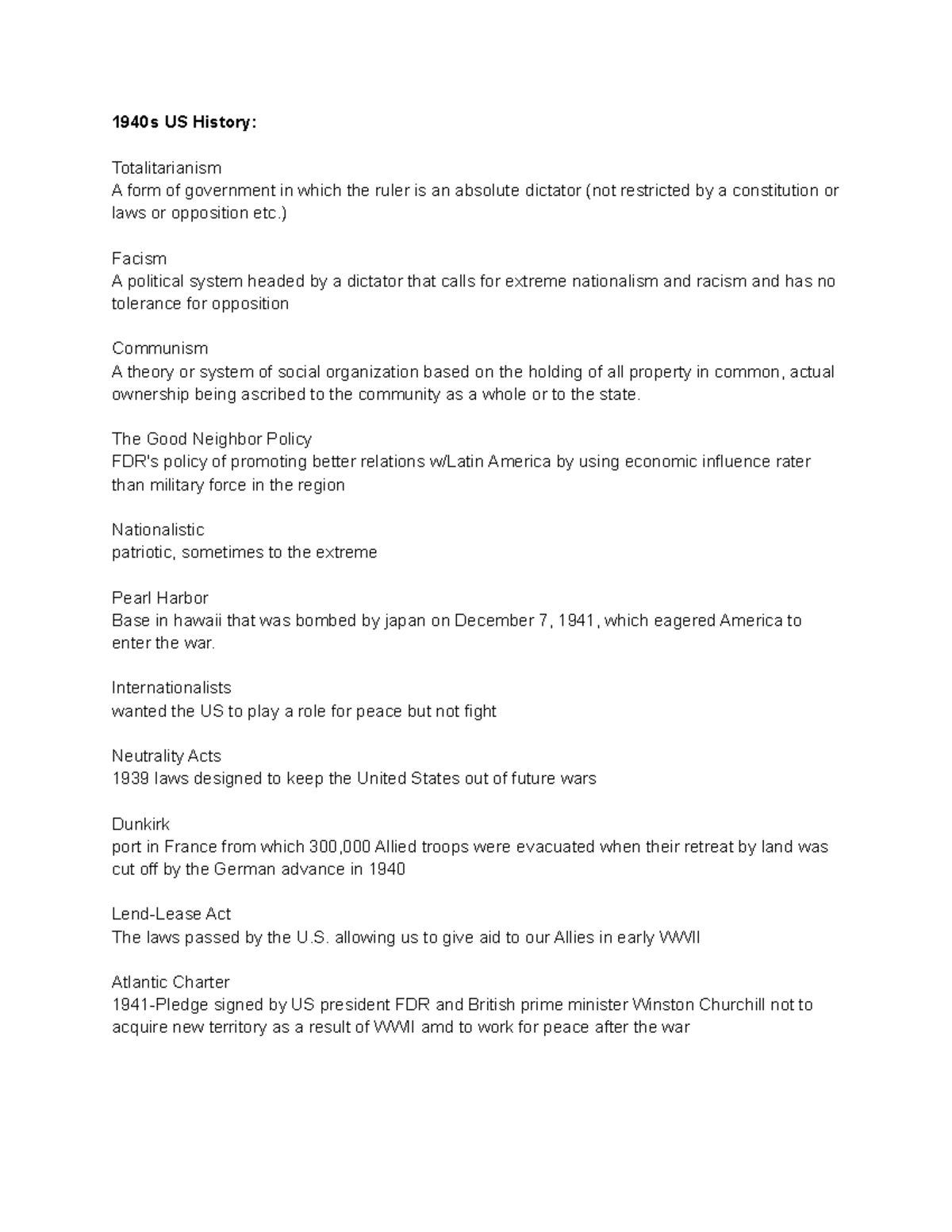 1940s US History - 1940s US History: Totalitarianism A form of ...