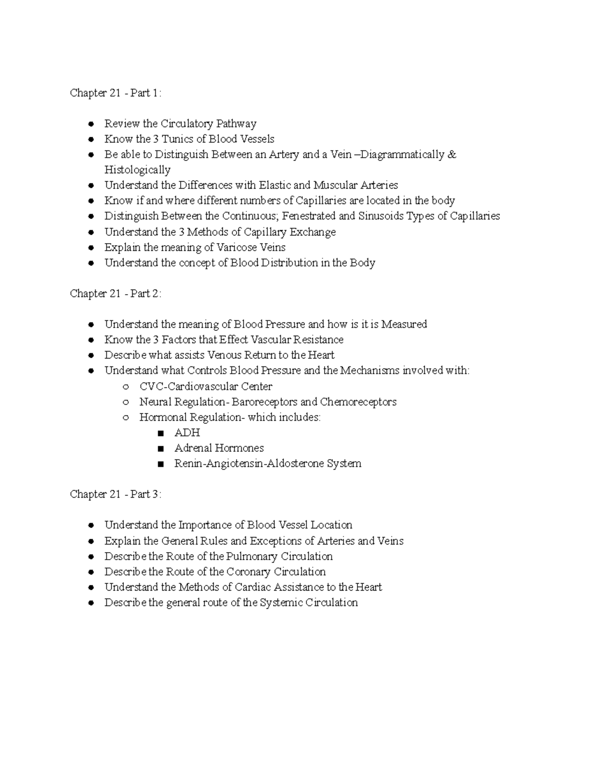 A+P 2 Learning Objectives Chapter 21 - Chapter 21 - Part 1: Review the ...