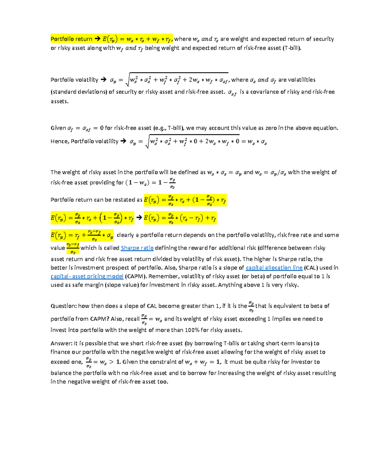 Mean-variance portfolio optimization - Portfolio return 𝐸(𝑟𝑝) = 𝑤𝑠 ∗ 𝑟𝑠 ...