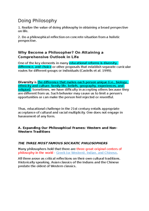 Doing- Philosophy - DOING PHILOSOPHY Recognize human activities that ...