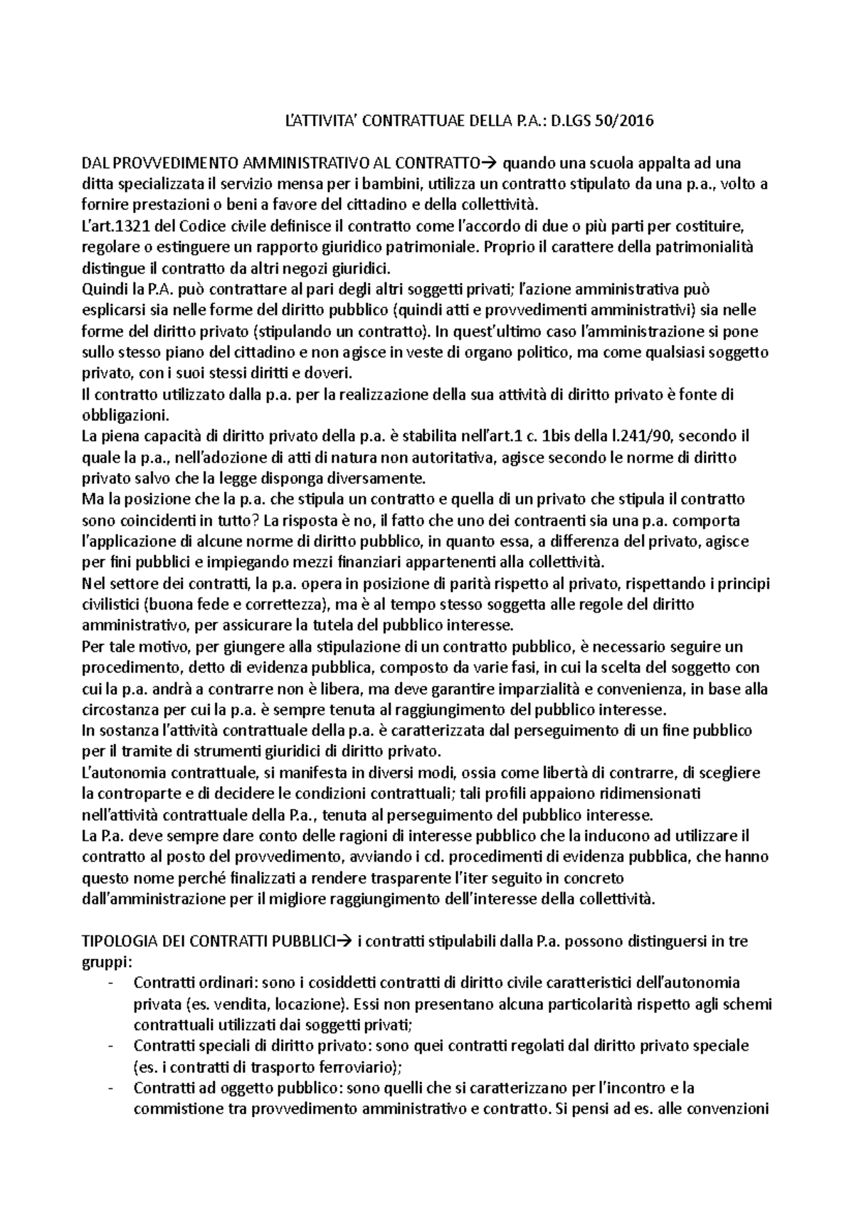 L'attività contrattuale della P.A - L’ATTIVITA’ CONTRATTUAE DELLA P.: D ...