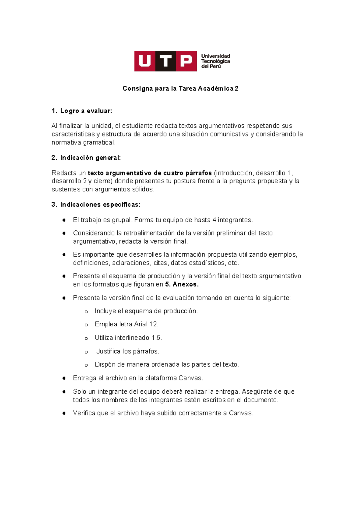 GC N04I Consigna TA 2 22C2A - Consigna para la Tarea Académica 2 1. Logro a evaluar: Al ...