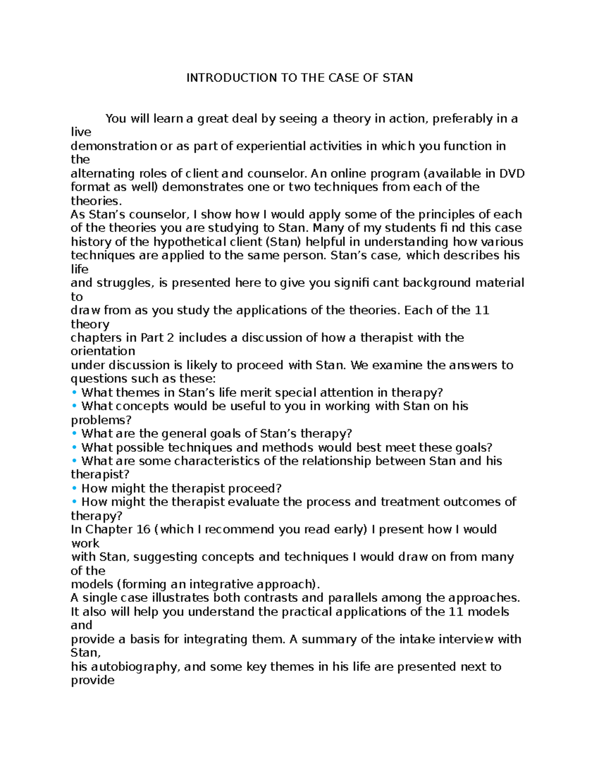 Introduction to the case of stan1 and his intake assessment ...