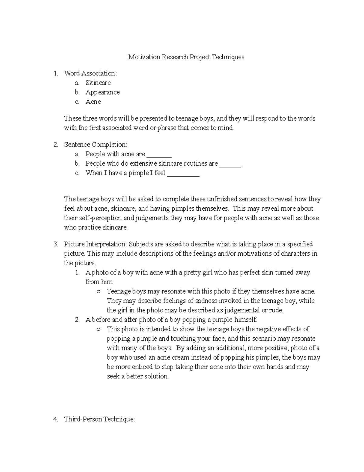 MKTG 183 Motivation Research Project Techniques Homework - Motivation ...