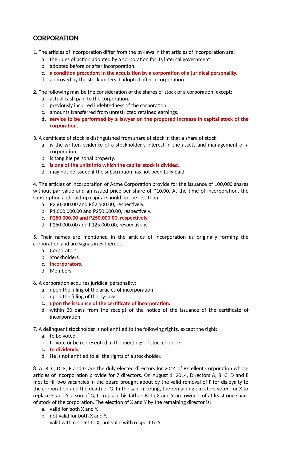 Corporation - Reviewer for you! - CORPORATION The articles of ...