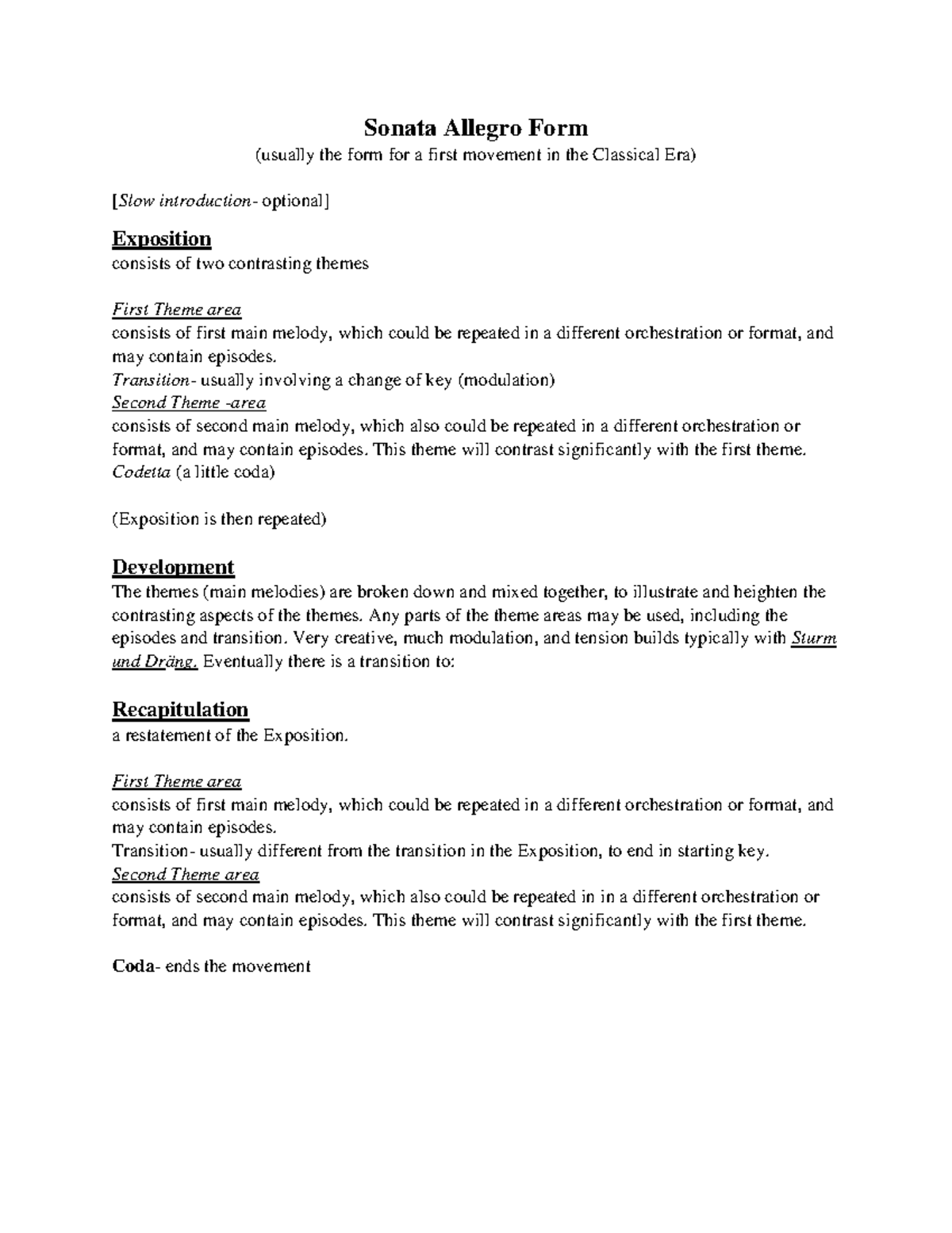 13 Classical Era- Sonata Allegro Form - Sonata Allegro Form (usually ...