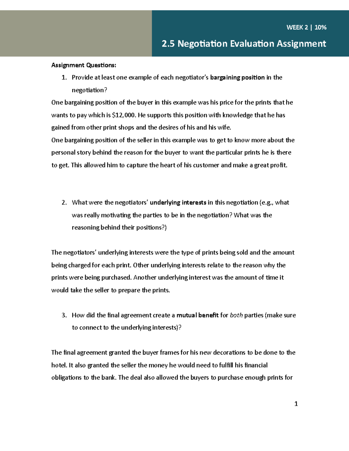 Week 2 Worksheet Completed - Assignment Questions: 1. Provide at least ...