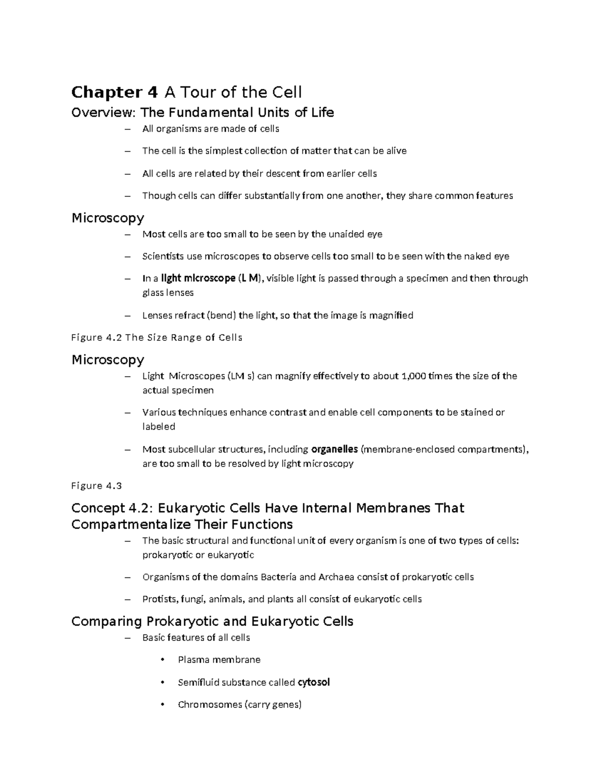 Chapter 4 Lecture Notes - Chapter 4 A Tour of the Cell Overview: The ...