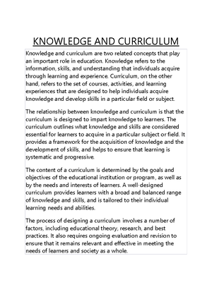 Knowledge AND Curriculum - curriculum developers can make revisions and ...