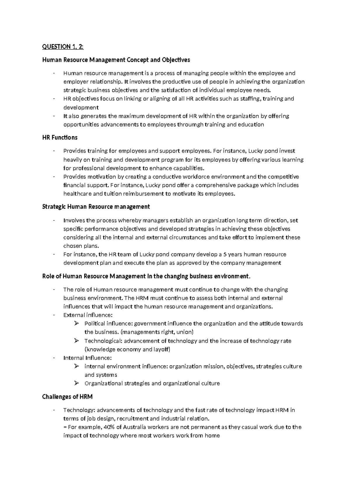 MG302 Revision - QUESTION 1, 2: Human Resource Management Concept and ...
