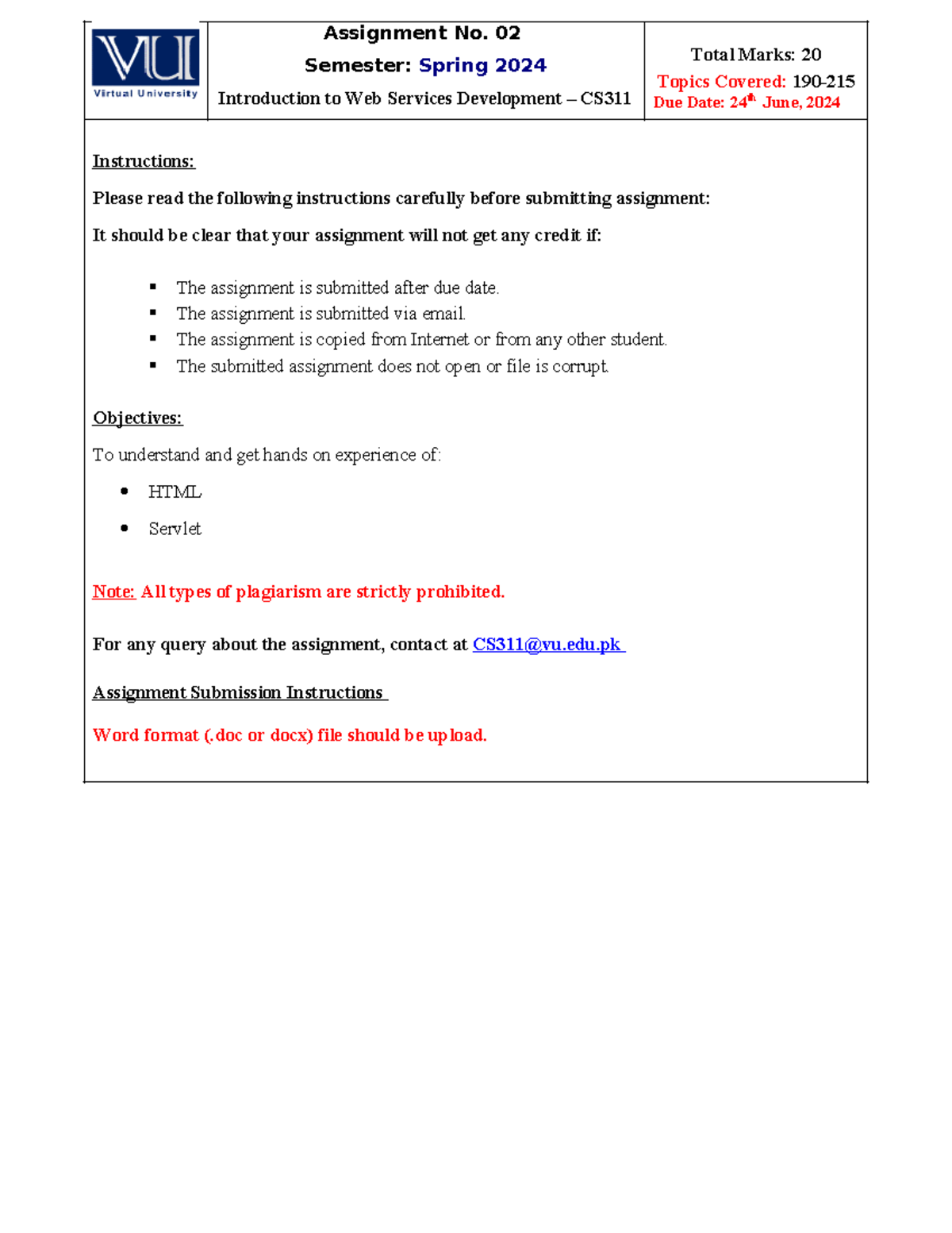 Spring 2024 CS311 2 SOL - nottobe - Assignment No. 02 Semester: Spring 2024 Introduction to Web ...