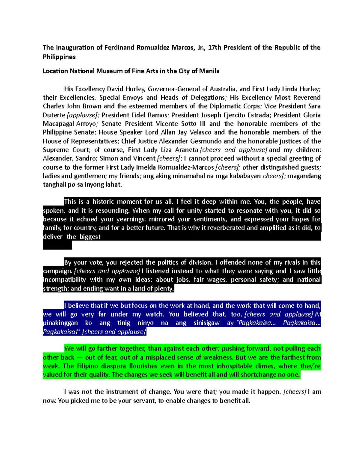 Bongbong Marcos Jr. Inaugural Speech 2022 - The Inauguration of ...