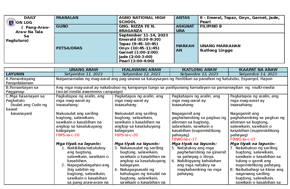 DLL Filipino 8 Q1 Mod3-Salawikain Kasabihan Sawikain at Bugtong - DAILY ...