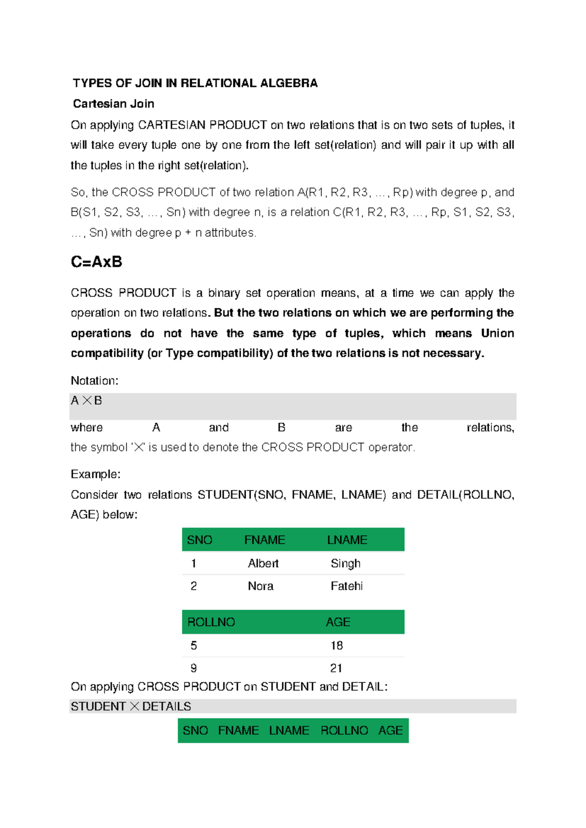 Join 2111 - TYPES OF JOIN IN RELATIONAL ALGEBRA Cartesian Join On ...